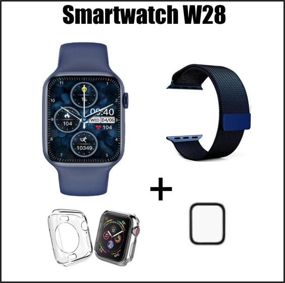 Relogio Inteligente Smartwatch W28 Pro Série 8 Azul + Acessorios ...