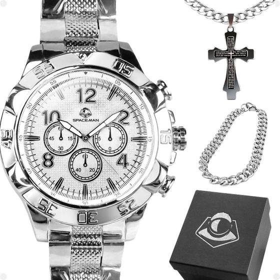 Relogio Masculino Aço Inox Prata + Pulseira Grumet + Cordão - Orizom ...