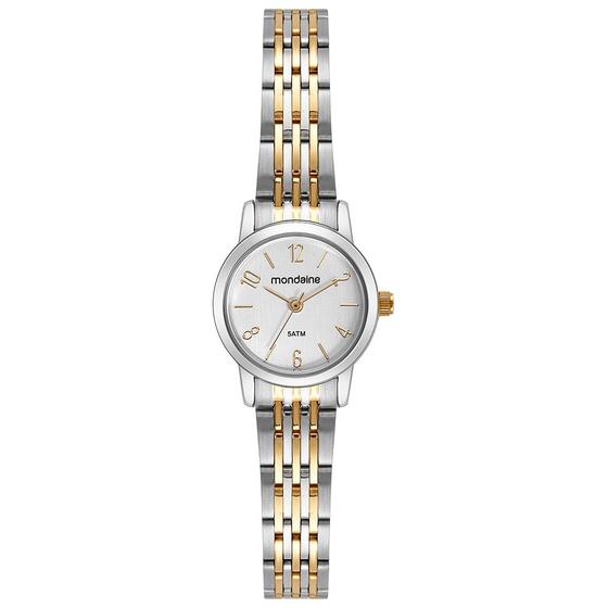 Relogio Mondaine Feminino bicolor prata e dourado pequeno mini ...