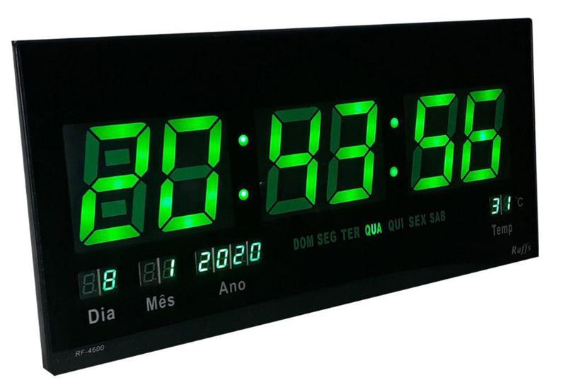 Relógio Parede Painel Led Digital Bivolt Grande Verde 46cm - XianJun ...