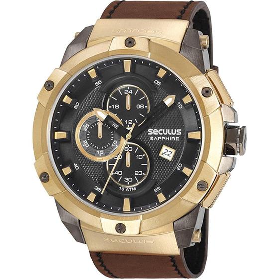 Relógio Seculus Masculino Marrom Sapphire 13026GPSVSC5 Analógico 10 Atm ...