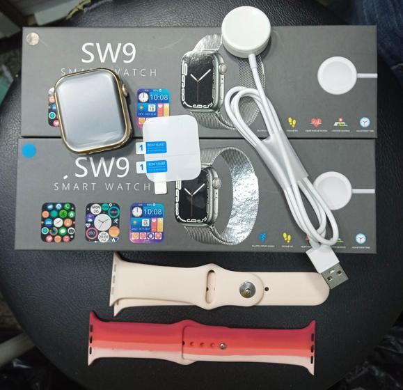 Relogio Smartwatch SW9 Dourado Original Com 2 Pulseiras e película de ...