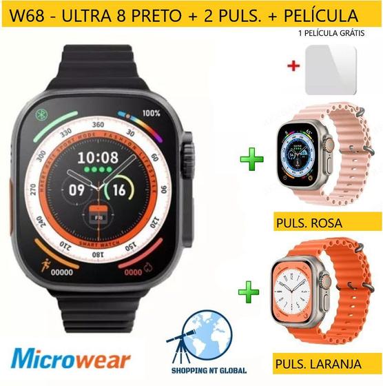 Relógio Smartwatch Ultra 8 W68 Preto MICROWEAR Série 8 Nfc, Ligaç.,Rede ...