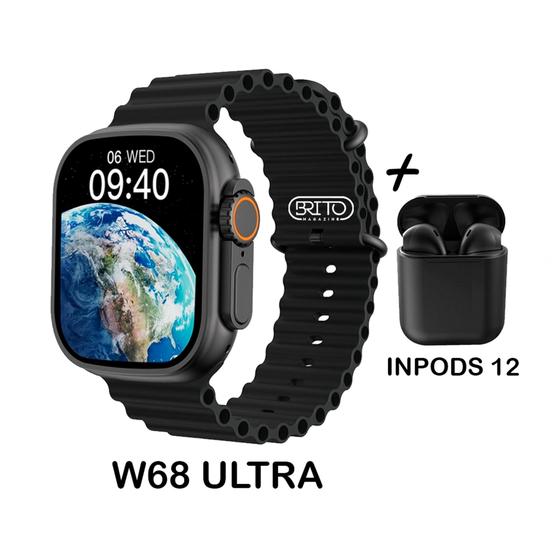 Relogio Smartwatch W68 Ultra Serie 8 Bluetooth + Fone sem fio i12 ...