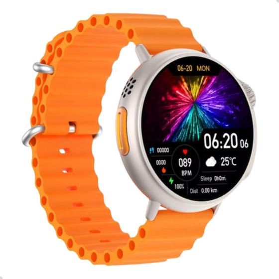 Relogio Sportivo Smartwatch Inteligente HW3 Ultra Max Laranja Redondo C ...
