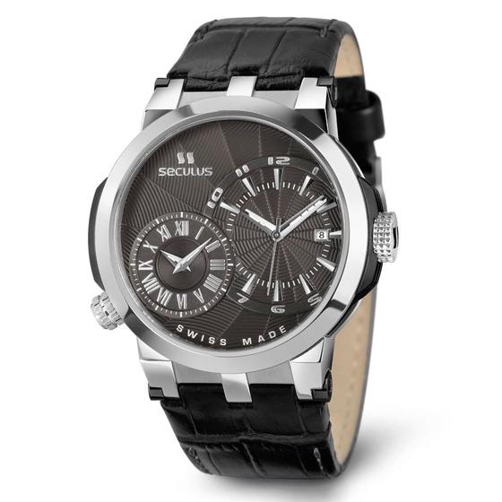 Relógio Suíço Couro Preto - Seculus - Relógio Masculino - Magazine Luiza