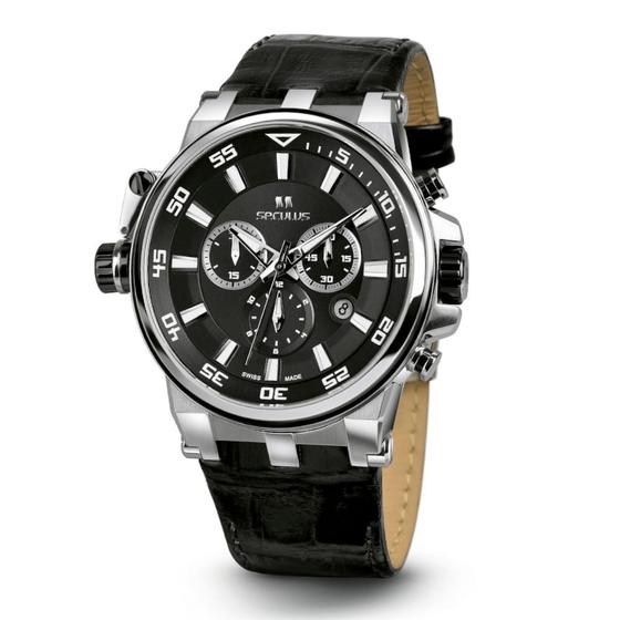Relógio Suíço Cronógrafo Couro Preto - Seculus - Relógio Masculino ...