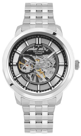 Relogio Technos Automatico esqueleto masculino prata aço inox maquina ...