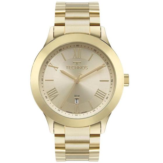 Relogio Technos feminino dourado grande algarismo romano aço inox ...