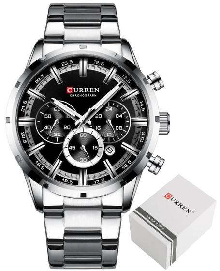 Relógios Masculinos Curren 8355 Prata Original Aço Inox Ponteiros ...