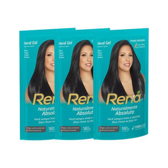 Rená Gel Alisante Henê Preto Azulado 180g - 3 Un. - Embelleze ...
