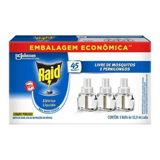Repelente Elétrico Líquido Raid Eucalipto 45 Noites 32,9ml 3 refis ...