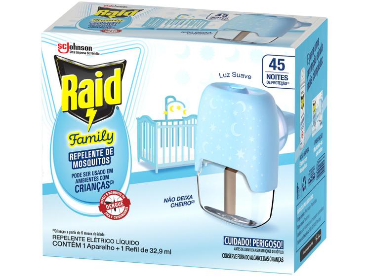 Repelente Elétrico Líquido Raid Family com Refil - 32,9ml 45 Noites ...