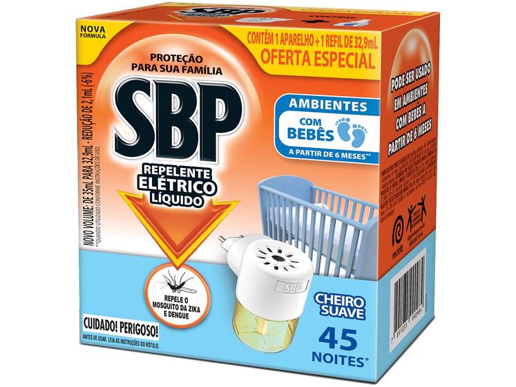 Repelente Elétrico Líquido SBP 45 Noites - Cheiro Suave Novo Aparelho ...