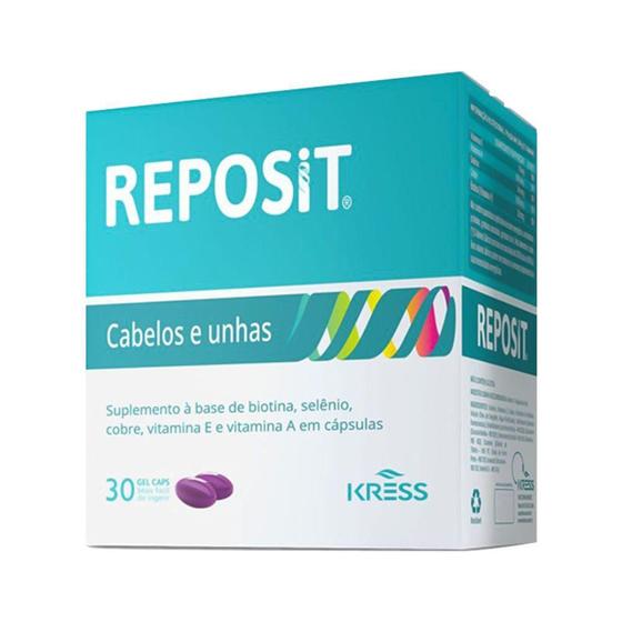 Reposit suplemento vitamínico e mineral para cabelos unhas e pele 30 gel caps kress ...