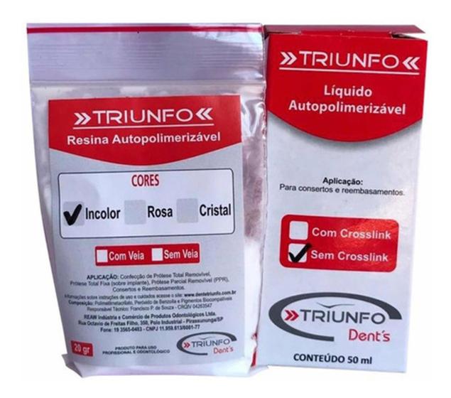 Resina Acrílica Autopolimerizavel 20g Incolor Triunfo - UDB ODONTO ...