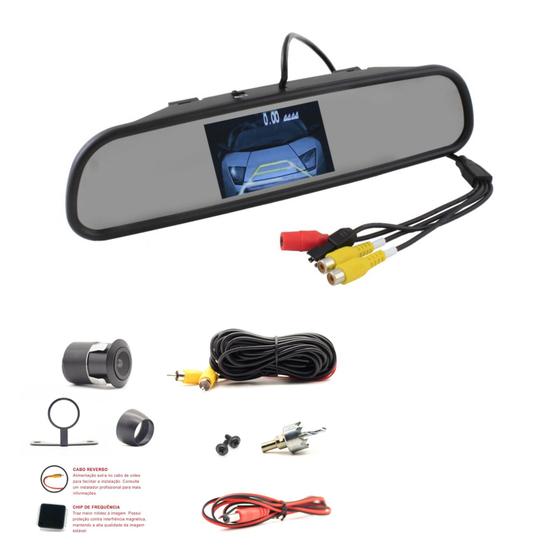 Retrovisor com tela lcd 4,3 polegadas com câmera de ré 2x1 e entrada para sensor de ...