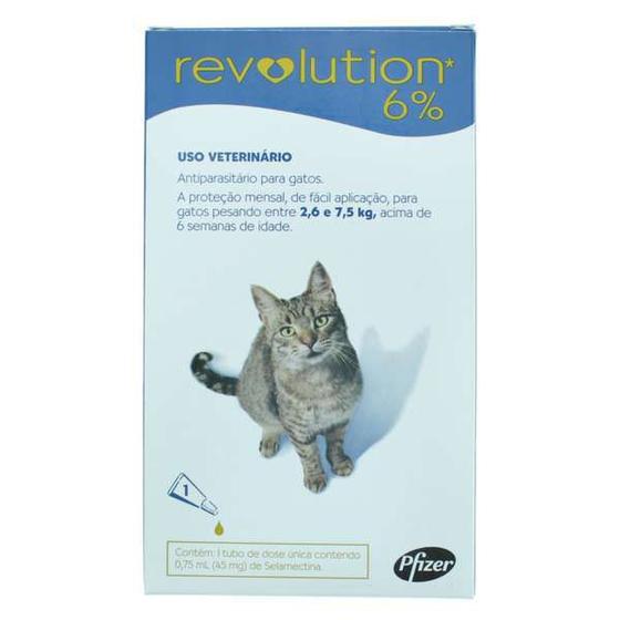 Revolution Zoetis 6% 0.75ml para Gatos 2,6Kg a 7,5Kg - 1 bisnaga ...