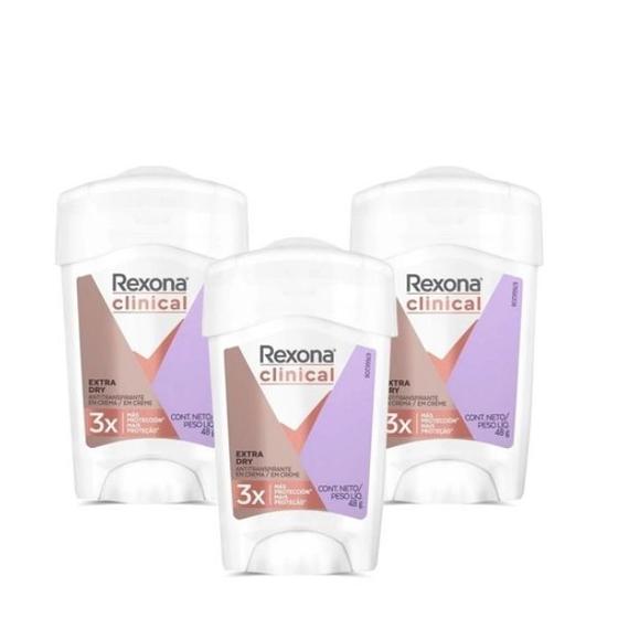Rexona Clinical Desodorante Creme Extra Dry Feminino Roxo 48g C/3 ...