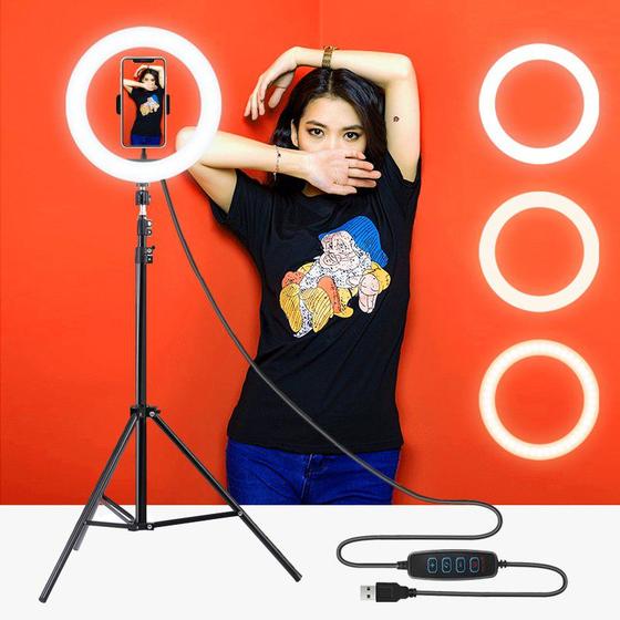 Ring Light Iluminador Com Tripé Profissional 6" , 10" Ou 12" Polegadas 26cm, Tripé com 2,10mt ...