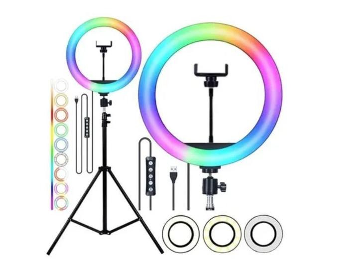 Ring Light Iluminador Led Rgb Colorida 26cm 10 Polegadas + Tripé 2.10m Self Youtuber - cela ...