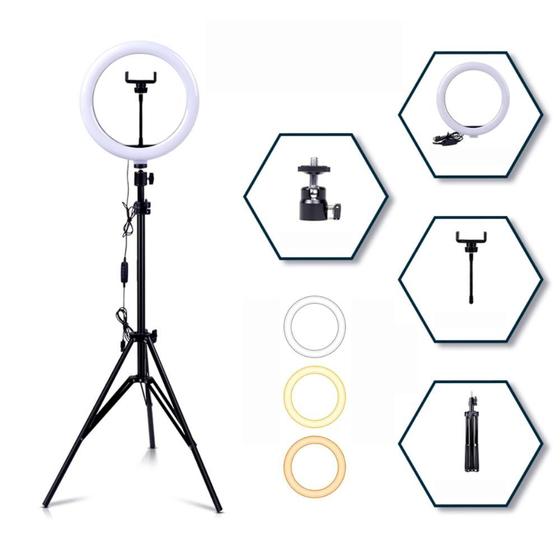 Ring Light Kit Completo 26cm Iluminação Portátil Tripé Grande Fotos ...