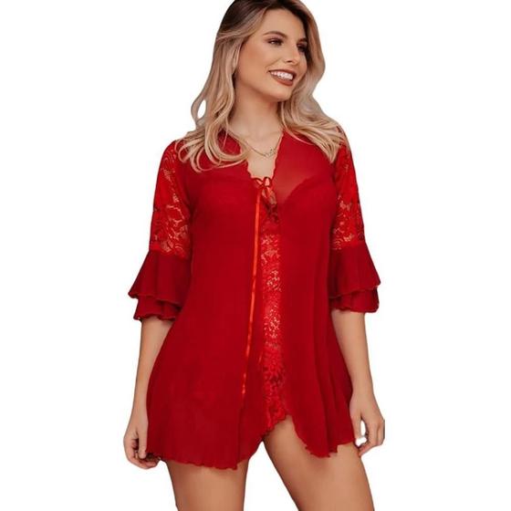 Robe Feminino Tule Renda Doce Paixão Delicado Sensual Leve - Roupão e ...
