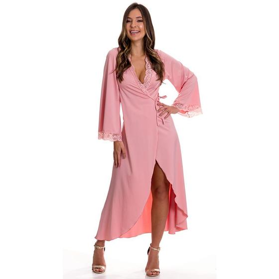 Robe Longo Feminino em Microfibra e Renda Lingerie Roupão Hobby Adulto ...