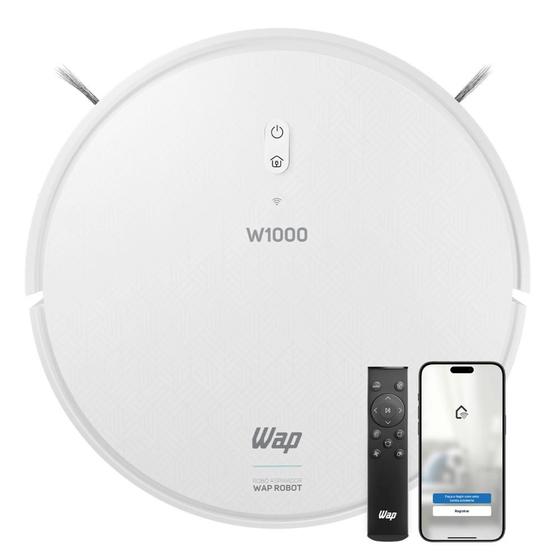 Robô Aspirador de Pó Inteligente Wap Robot W1000 Branco Com Mapeamento Passa Pano Sensor ...