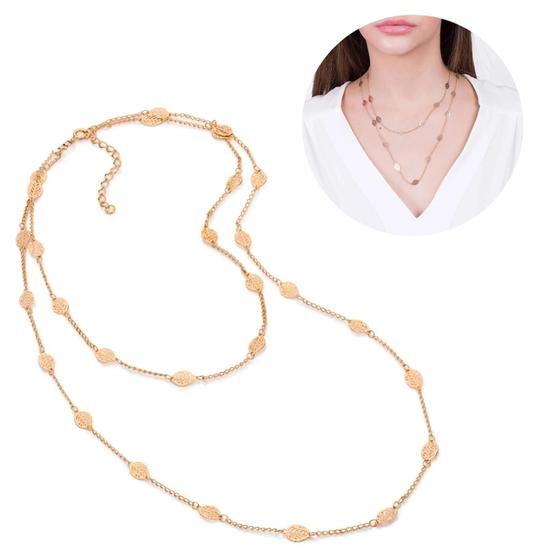 Rommanel Colar Duplo Folhas Feminino Banhado A Ouro 18k Presente Para ...