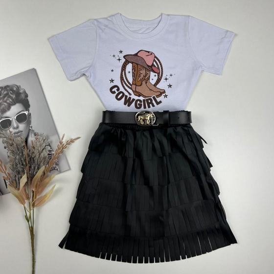 Roupa Country Infantil Meninas T-Shirt Boiadeira Saia De Franja Rodeio ...