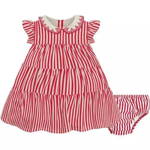 Roupa Infantil Vestido Bebê Vermelho com Branco Listrado Com Calcinha ...