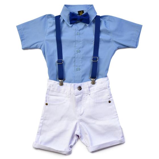 Roupa Social Infantil Menino Casamento Formatura - Camisa Azul Bermuda ...