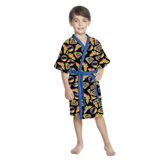Roupão Aveludado Infantil Quimono Liga da Justiça Lepper Preto - Roupão ...