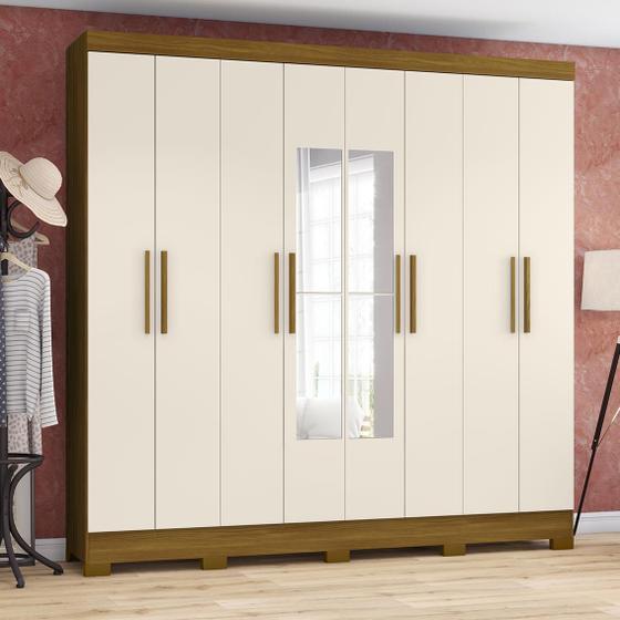 Roupeiro 8 Portas 04 Gavetas Com Espelho B51 Nature / Off White - Briz ...