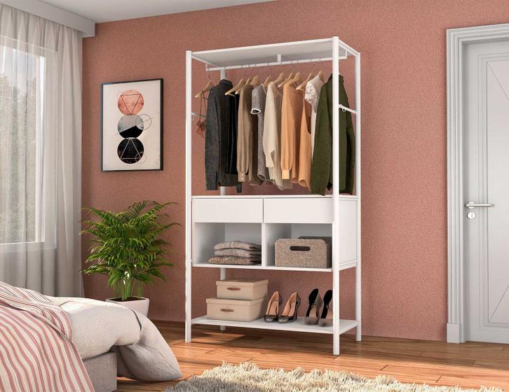 Roupeiro Aberto Paris Branco Com 2 Gavetas - Artefamol - Guarda-Roupa ...