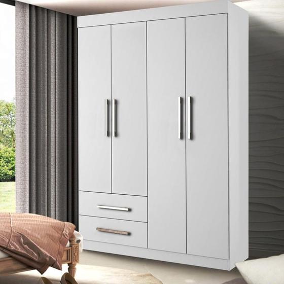 Roupeiro BE12 Branco 4 Portas 2 Gavetas - Briz - Guarda-Roupa ...
