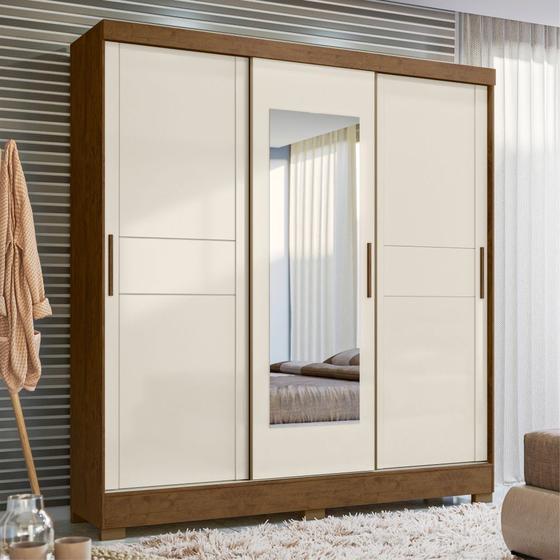 Roupeiro com Espelho Nilo Castanho Wood/Off White - Moval - Guarda ...
