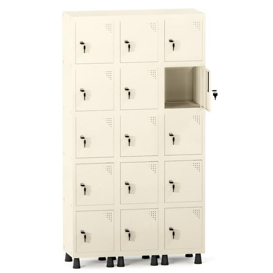 Roupeiro de Aco 3 Vaos 15 Portas com Fechadura Pandin Bege Areia 1.90 M ...