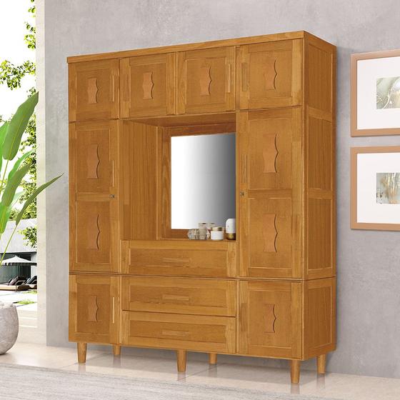 Roupeiro em Madeira Maciça Hawai 4 Portas Capelinha 2 Porta com Espelho ...
