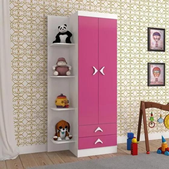 Roupeiro Infantil 2 Portas 2 Gavetas Branco/Rosa Brilho - Trento ...
