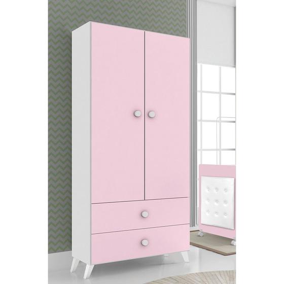 Roupeiro Infantil Giovana 2 Portas 2 Gavetas 100 MDF com Pés em Estilo ...