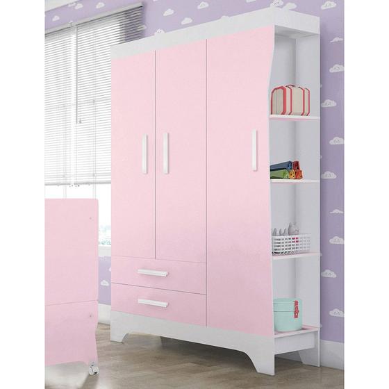 Roupeiro Infantil Theo 3 Portas 2 Gavetas com Nichos Laterais 100 MDF ...