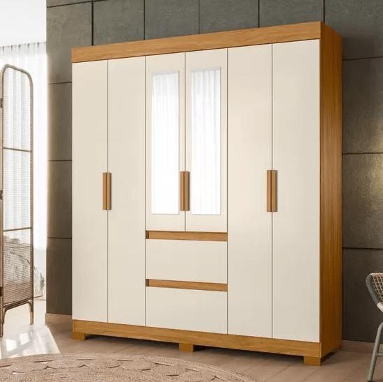 Roupeiro Maya 6 Portas Com Espelho ACP Móveis - Cinamomo/Off White - Guarda-Roupa / Roupeiro ...
