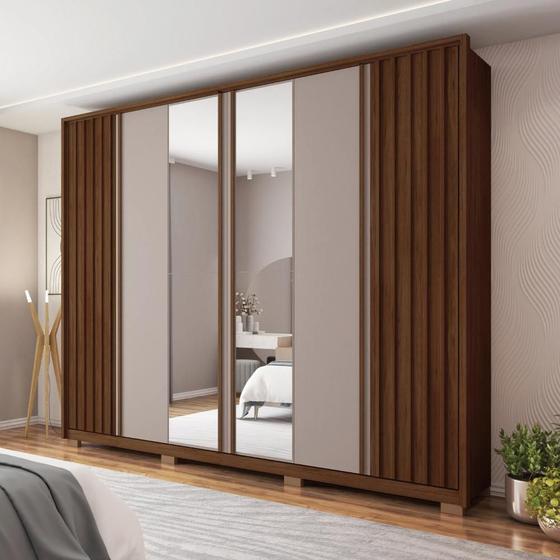 Roupeiro Ripado 6 Portas com 2 Espelhos Douro Fendi Havana - Caemmun ...