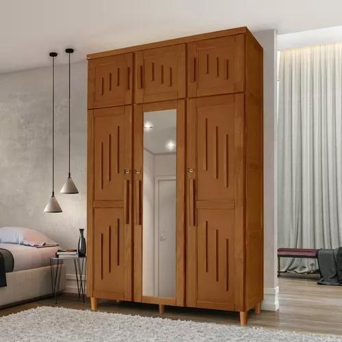 Roupeiro Solteiro 3 Portas C/Maleiro Rústico Com Espelho Maranhão ...