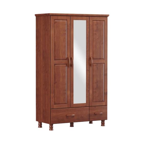 Roupeiro Solteiro Bronze 3 Portas 2 Gavetas Com Espelho Madeira Maciça ...