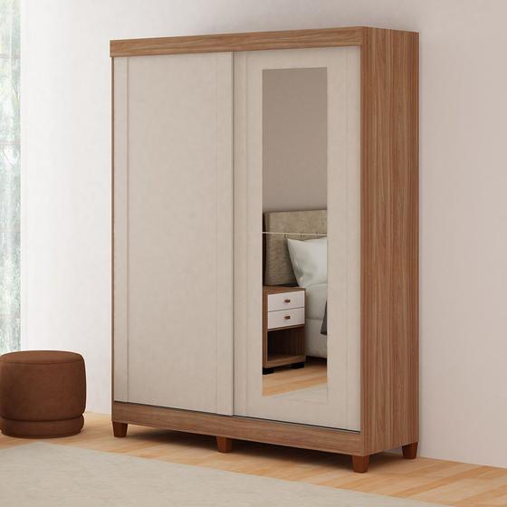 Roupeiro União 2 Portas de Correr e 2 Gavetas em MDF com Espelhos e Pés ...