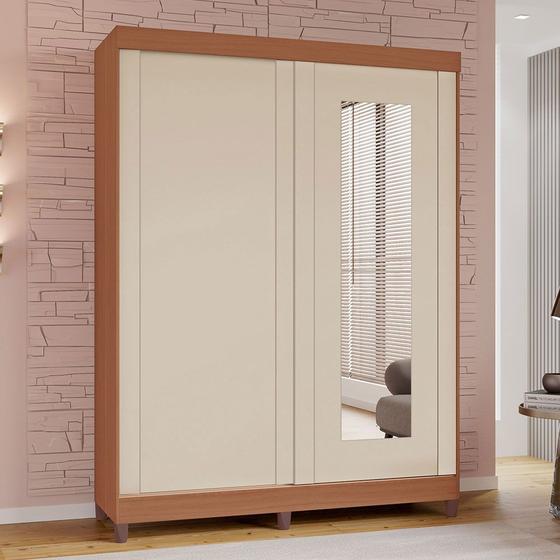 Roupeiro União 2 Portas de Correr e 2 Gavetas em MDF com Espelhos e Pés ...