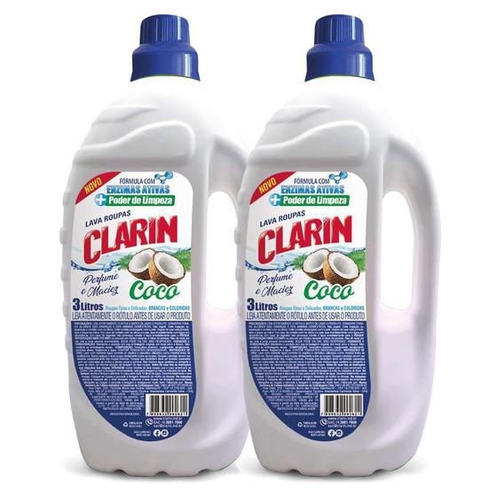 Sabão Líquido Para Roupas Côco Limpeza Clarin 3 L Kit 2 Un - Sabão ...